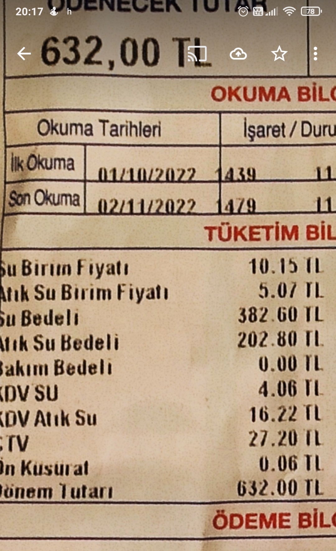 Su faturası gelmiş. Az önce baktım 40m3 su - TeknoSeyir